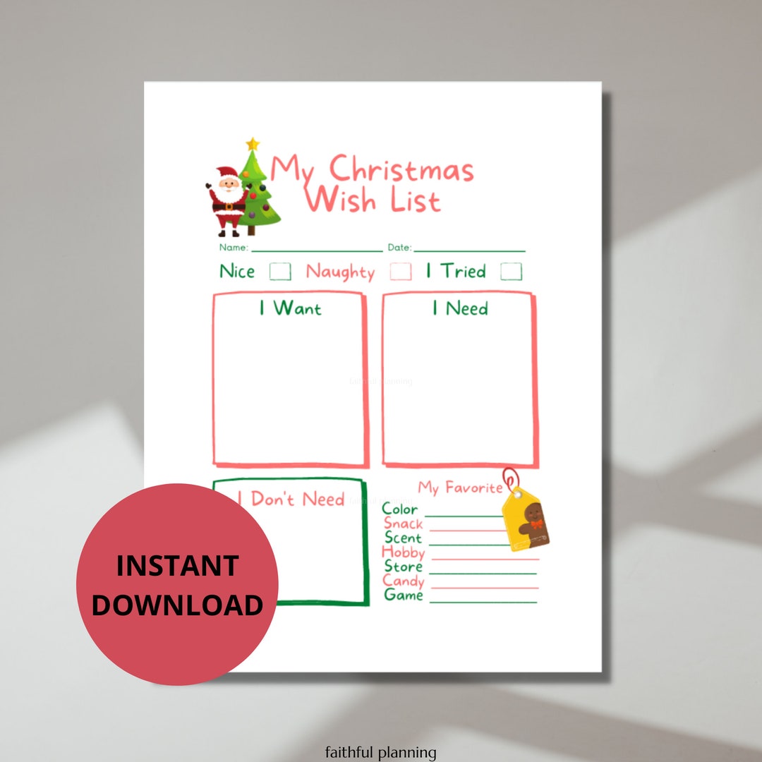 Printable Christmas Wish List, Secret Santa Questionnaire, Gift ...