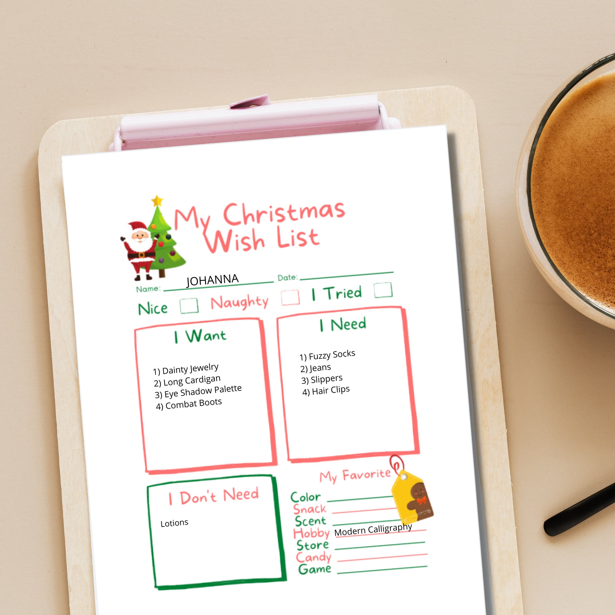 Printable Christmas Wish List, Secret Santa Questionnaire, Gift ...