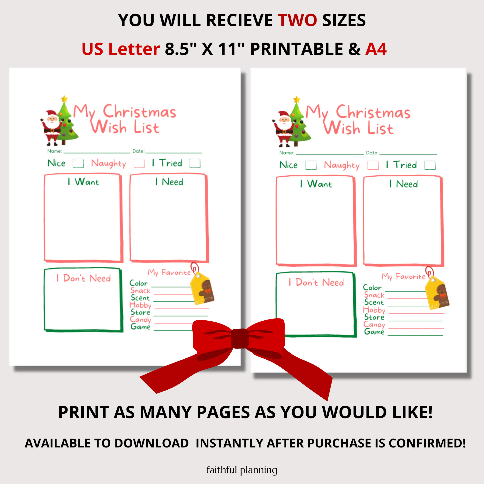 Printable Christmas Wish List, Secret Santa Questionnaire, Gift ...