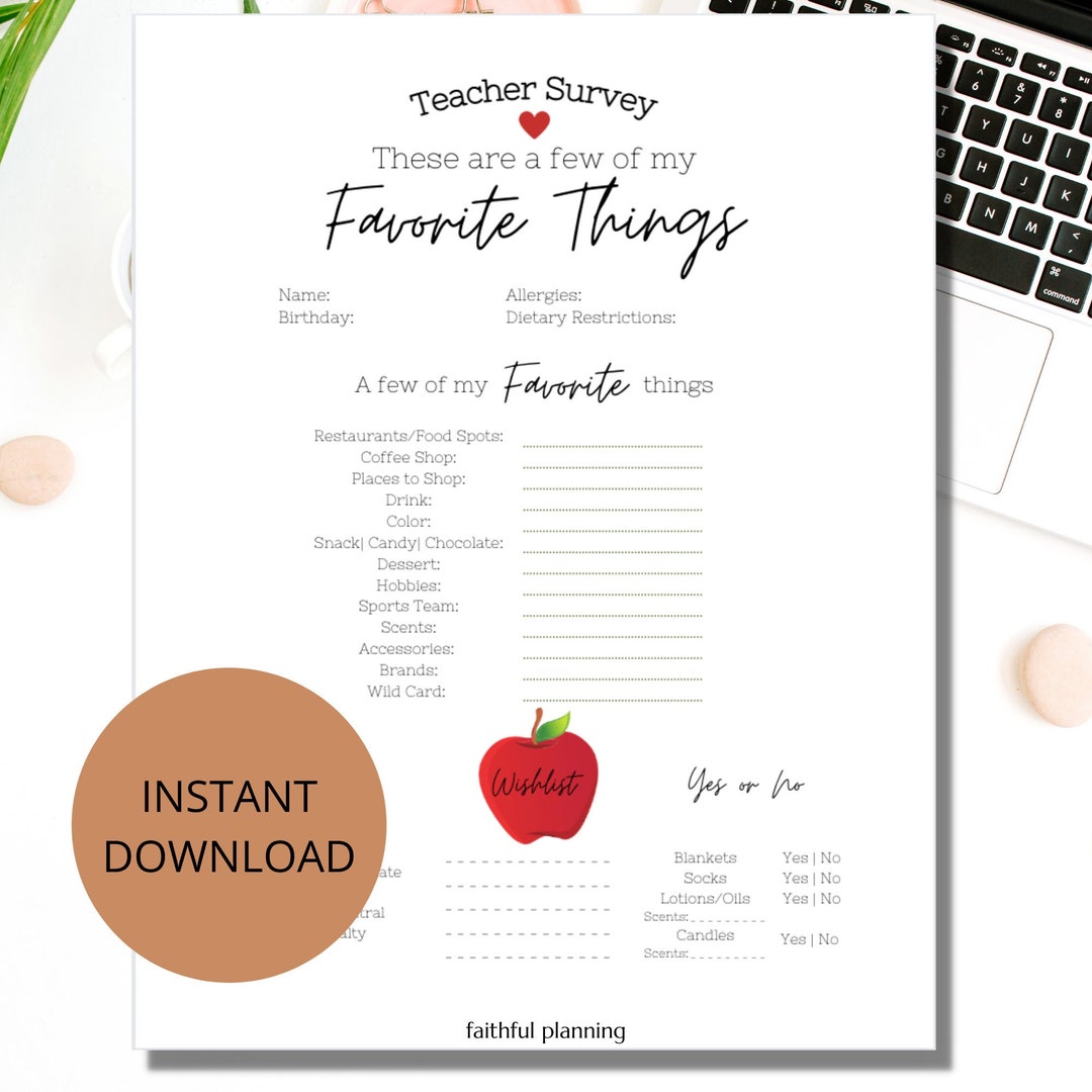 My Favorite Things Questionnaire, Gift Exchange Printable, A Few of My ...