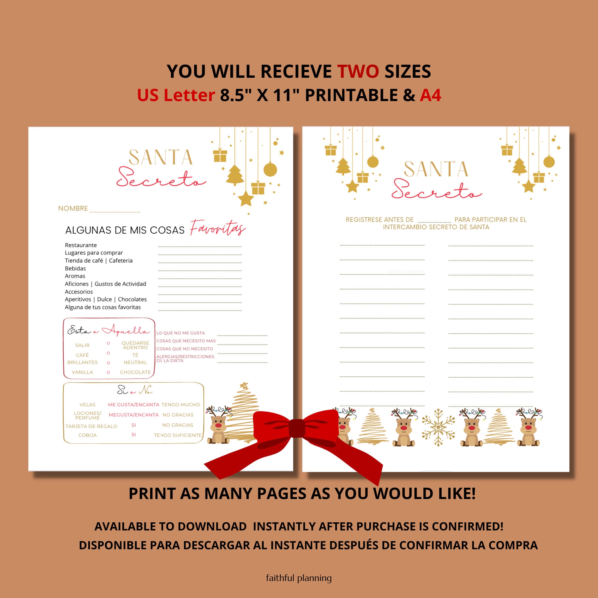Secret Santa Questionnaire Spanish Version, Spanish Christmas Printable ...