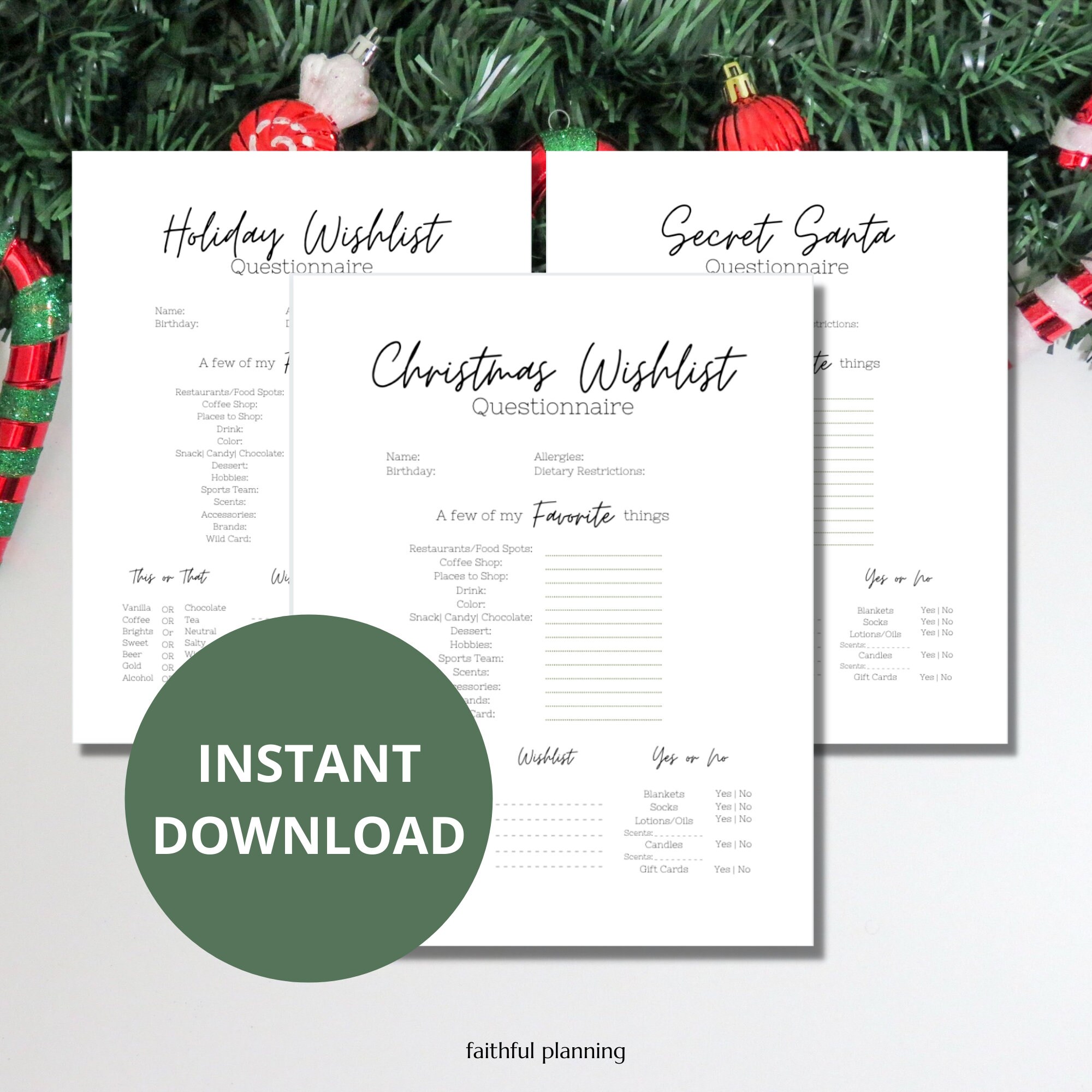 Secret Santa Questionnaire Printable, Christmas Wish List, Gift ...