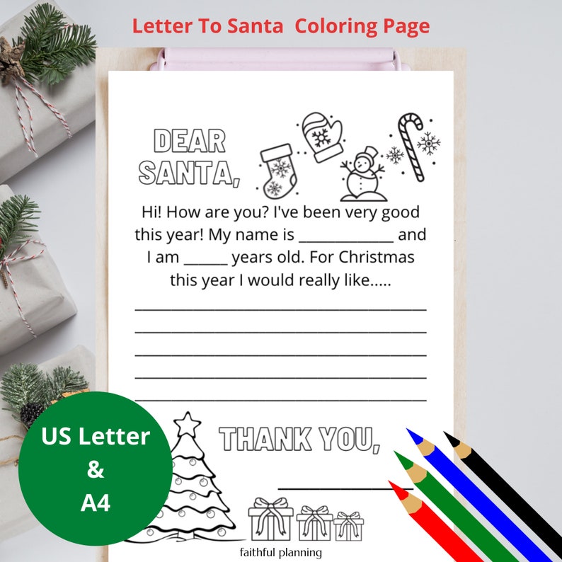 Letter to Santa Coloring Page, Christmas Kids Activity (PDF) - Etsy