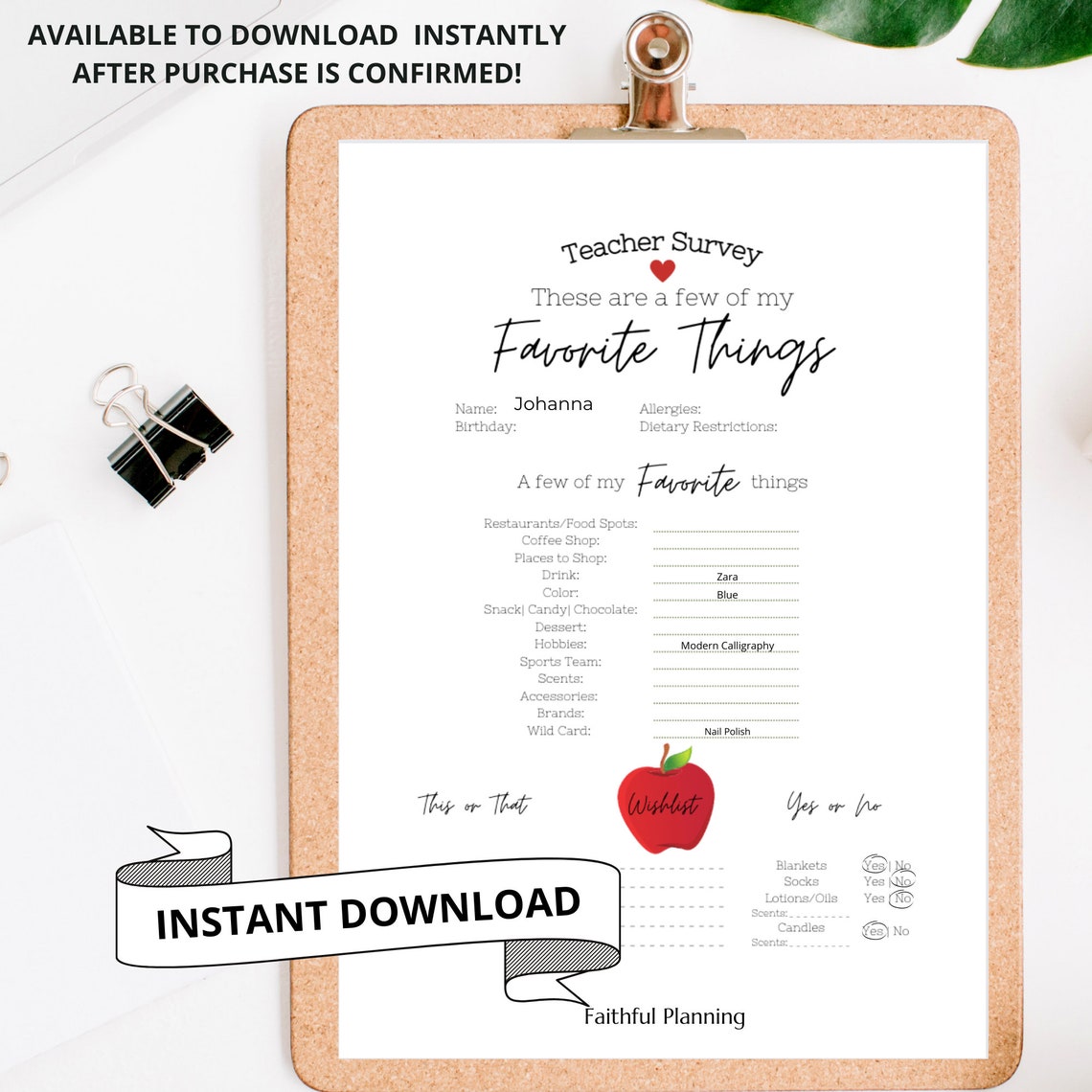 My Favorite Things Questionnaire, Gift Exchange Printable, A Few of My ...