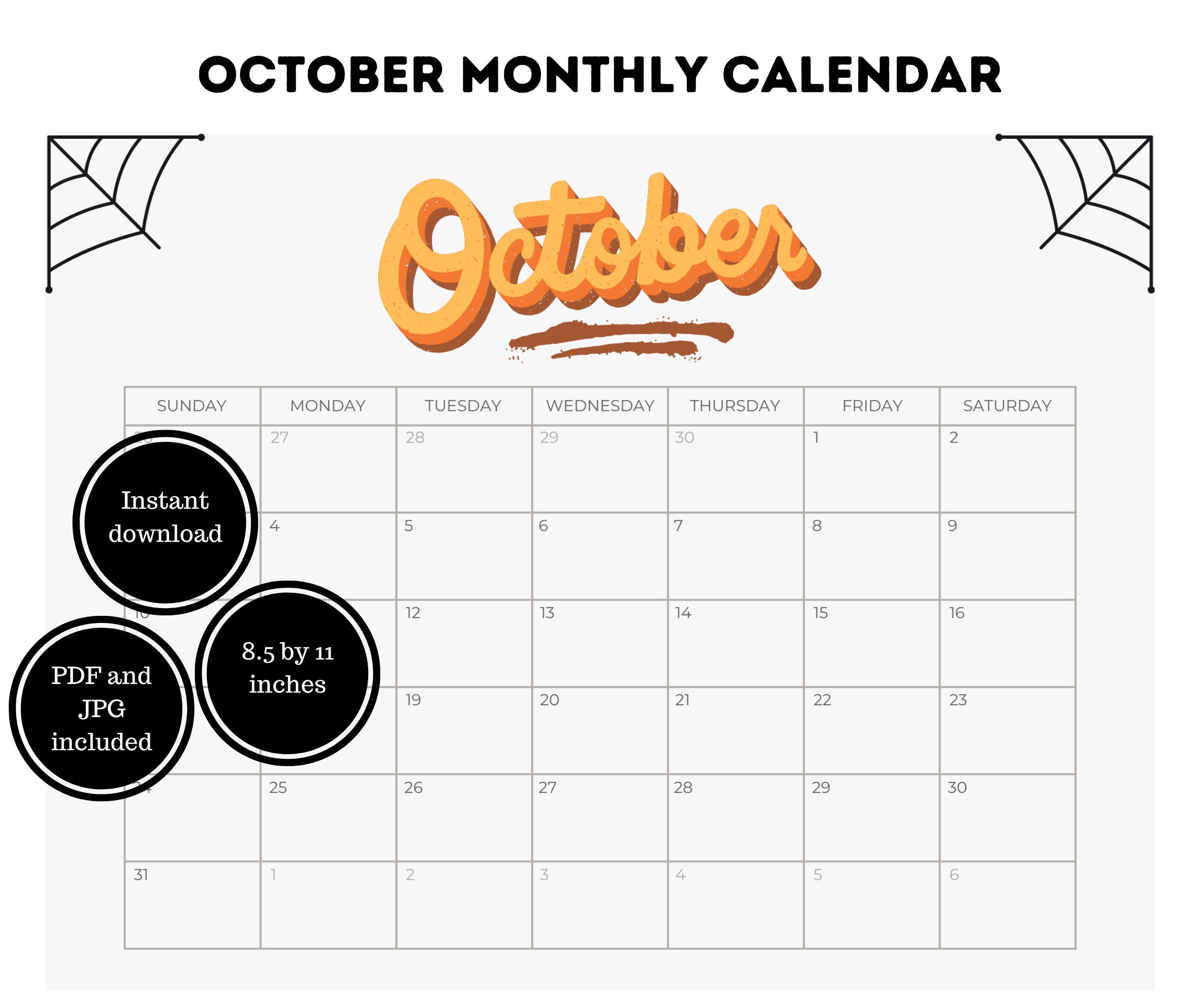 Printable October Calendar 2021, Fall October Calendar 2021, Planner ...