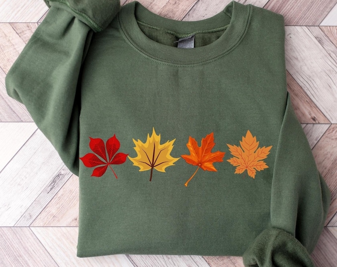 Autumn Fall Maple Leaves Crewneck Sweatshirt, Cottagecore Autumn Fall ...