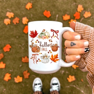 Hello Fall Mug Cottagecore Mug Pumpkin Mug Pumpkin Mugs Coquette Bow ...