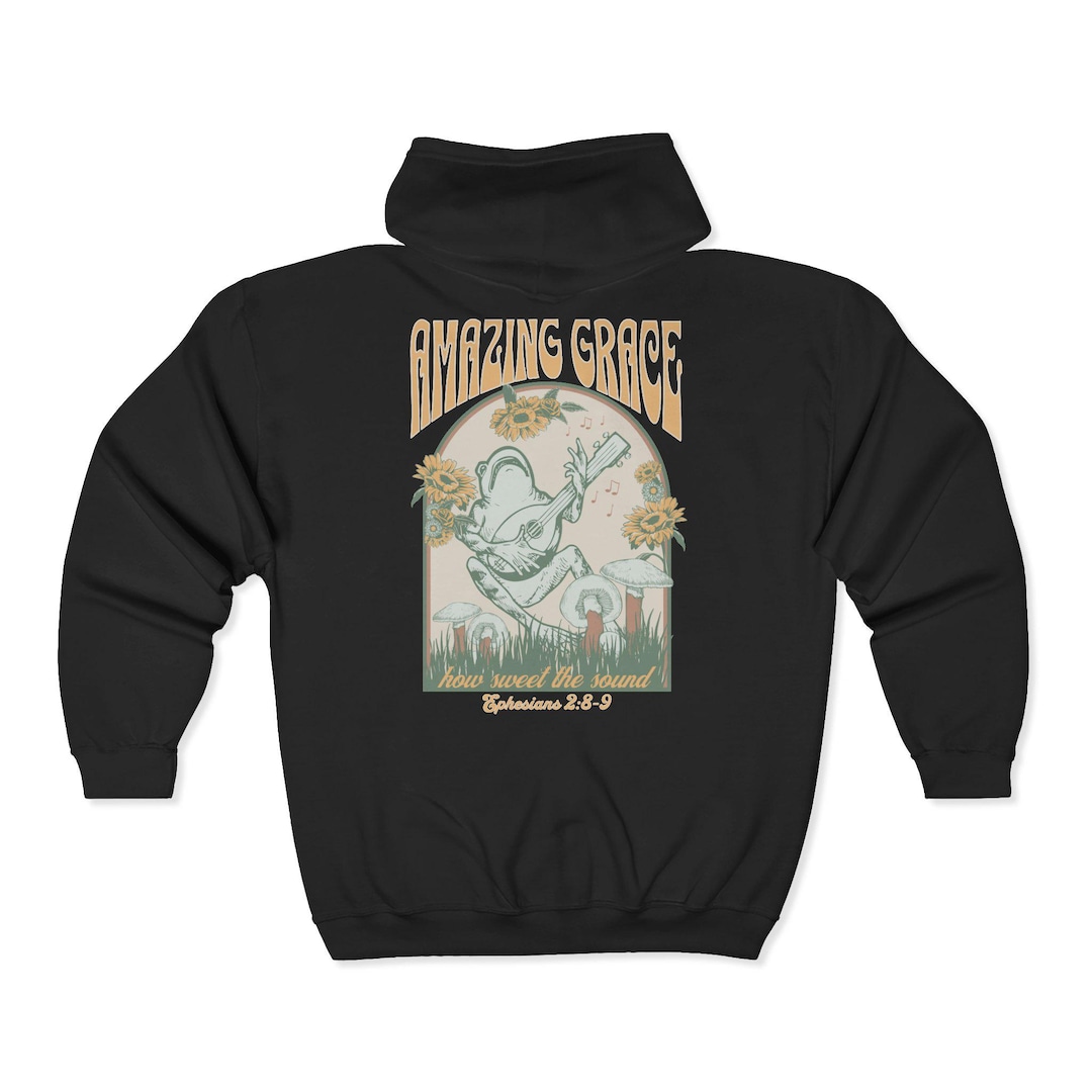 Amazing Grace Frog Hoodie Christian Zip up Hoodie Christian Hooded ...