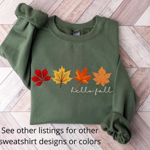 Hello Fall Autumn Maple Leaves Crewneck Sweatshirt, Cottagecore Hello ...