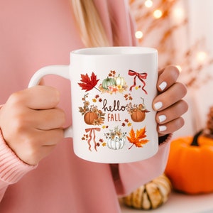 Hello Fall Mug Cottagecore Mug Pumpkin Mug Pumpkin Mugs Coquette Bow ...