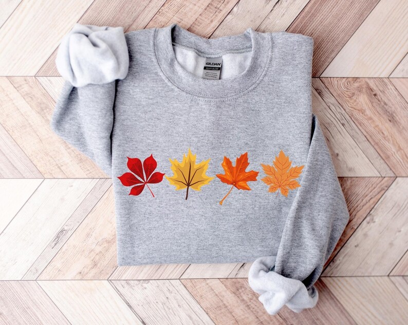 Autumn Fall Maple Leaves Olive Green Crewneck Sweatshirt, Fall Leaves ...