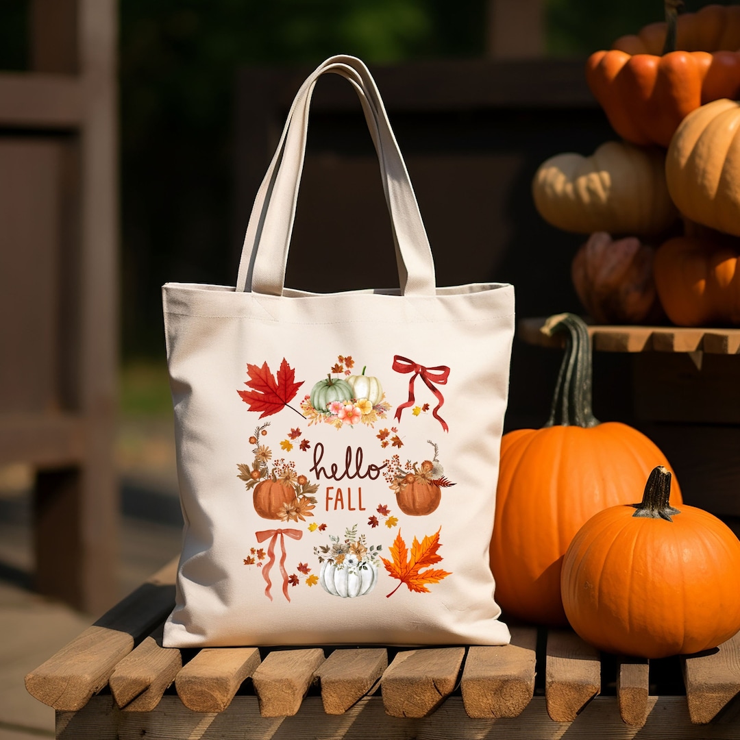 Hello Fall Tote Bag Fall Tote Bags Cottagecore Tote Bag Pumpkin Tote ...