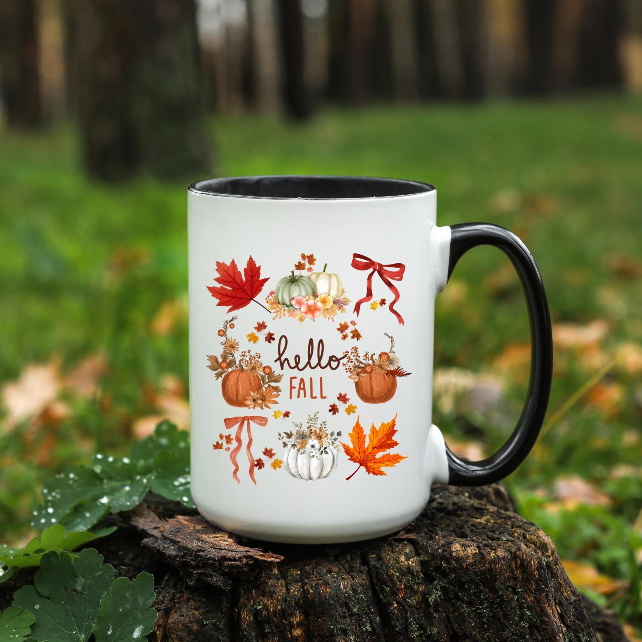 Hello Fall Mug Cottagecore Mug Pumpkin Mug Pumpkin Mugs Coquette Bow ...