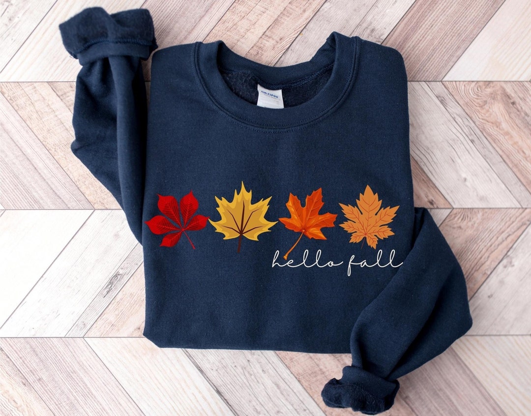 Hello Fall Autumn Maple Leaves Crewneck Sweatshirt, Cottagecore Hello ...