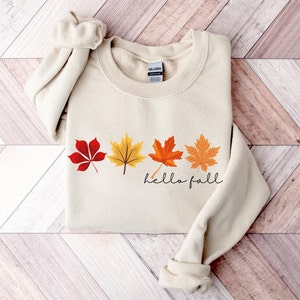 Hello Fall Autumn Maple Leaves Crewneck Sweatshirt, Cottagecore Hello ...