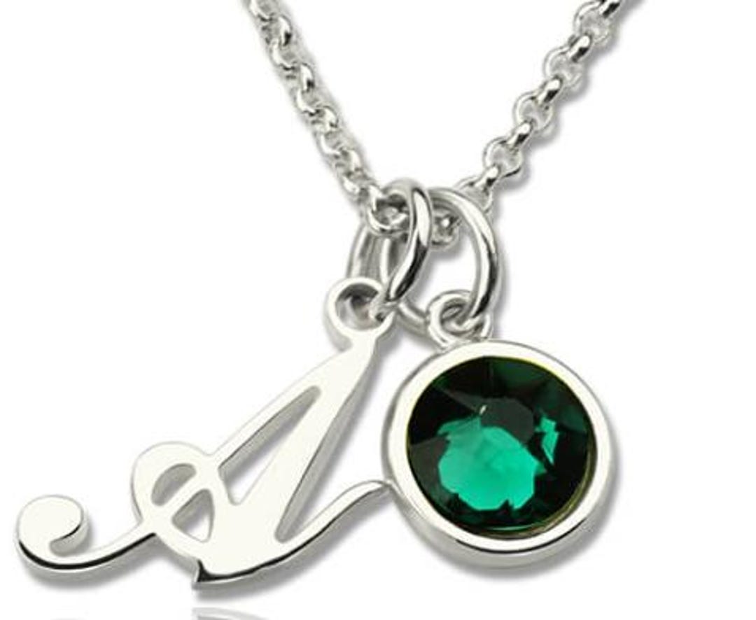 Personalized Birthstone Initial Letter Necklace Sterling Silver,special ...