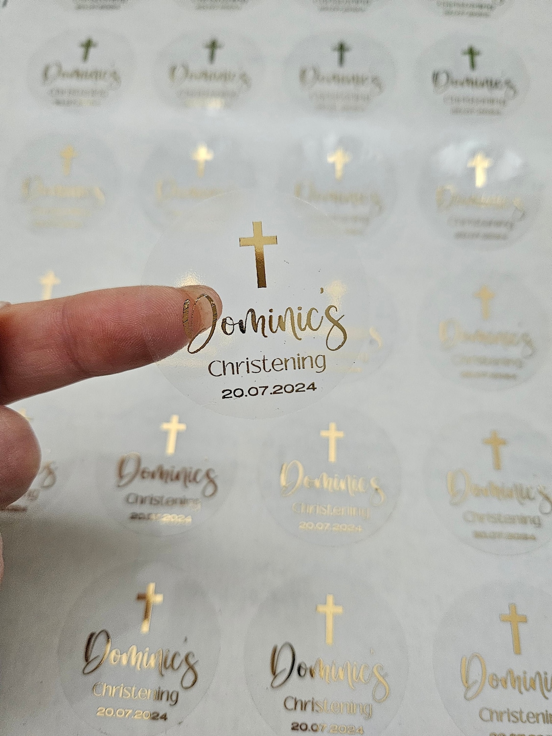 Personalised Christening Labels | Clear Round Labels | Glossy White ...