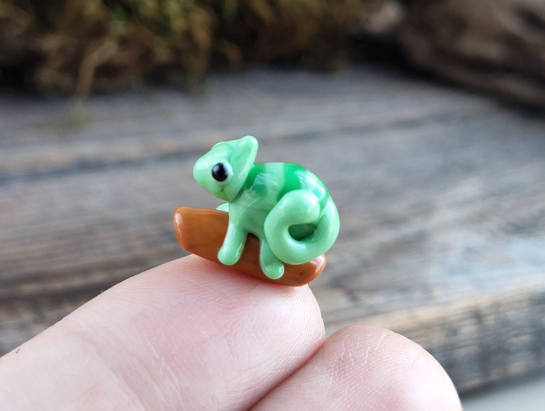 CHAMELEON FIGURINE Glass Figurines Miniature Chameleon Ornament Glass ...