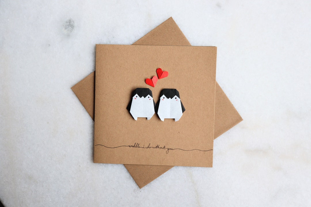 Personalised Penguin Lovers Origami Blank Card. Perfect for Anniversary ...