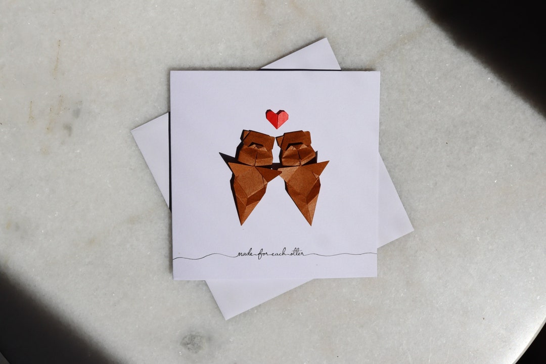 Personalised 3D Otters &heart Origami Blank Card. Gift for Wedding ...