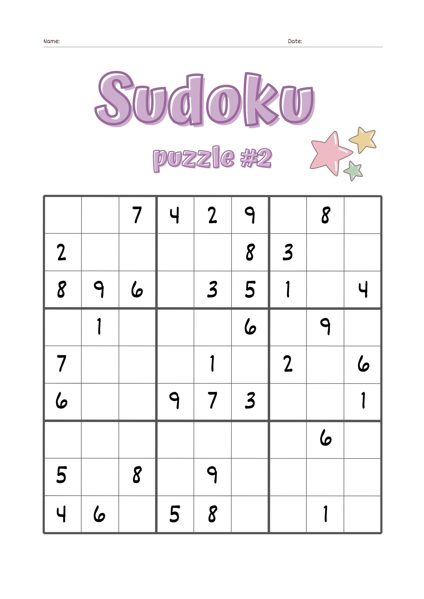 Sudoku Puzzle Worksheet Set - Instant Download - Kid-friendly Sudoku ...