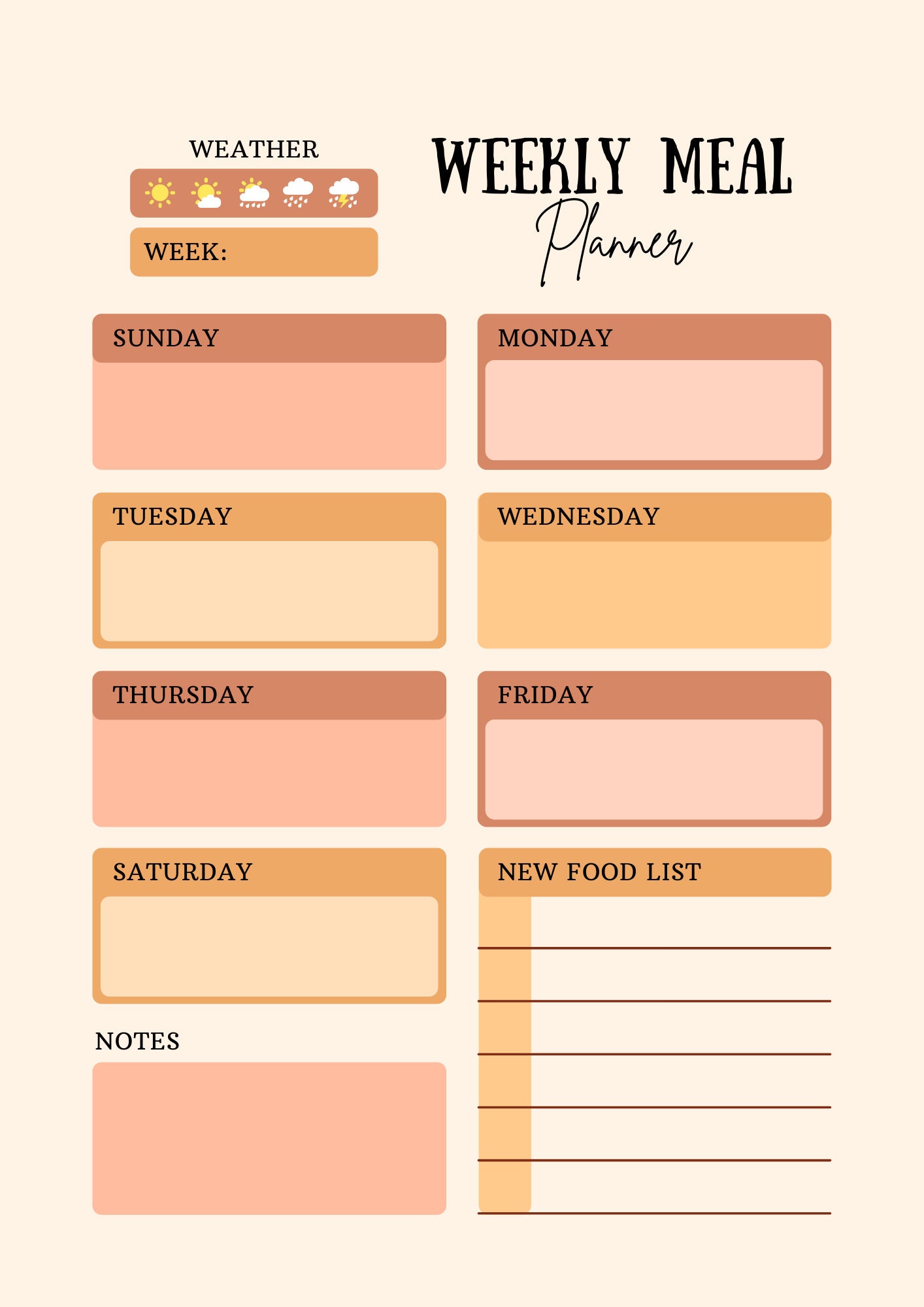 Meal Planner for a Week Weekly Meal Planner Instant Download Food ...