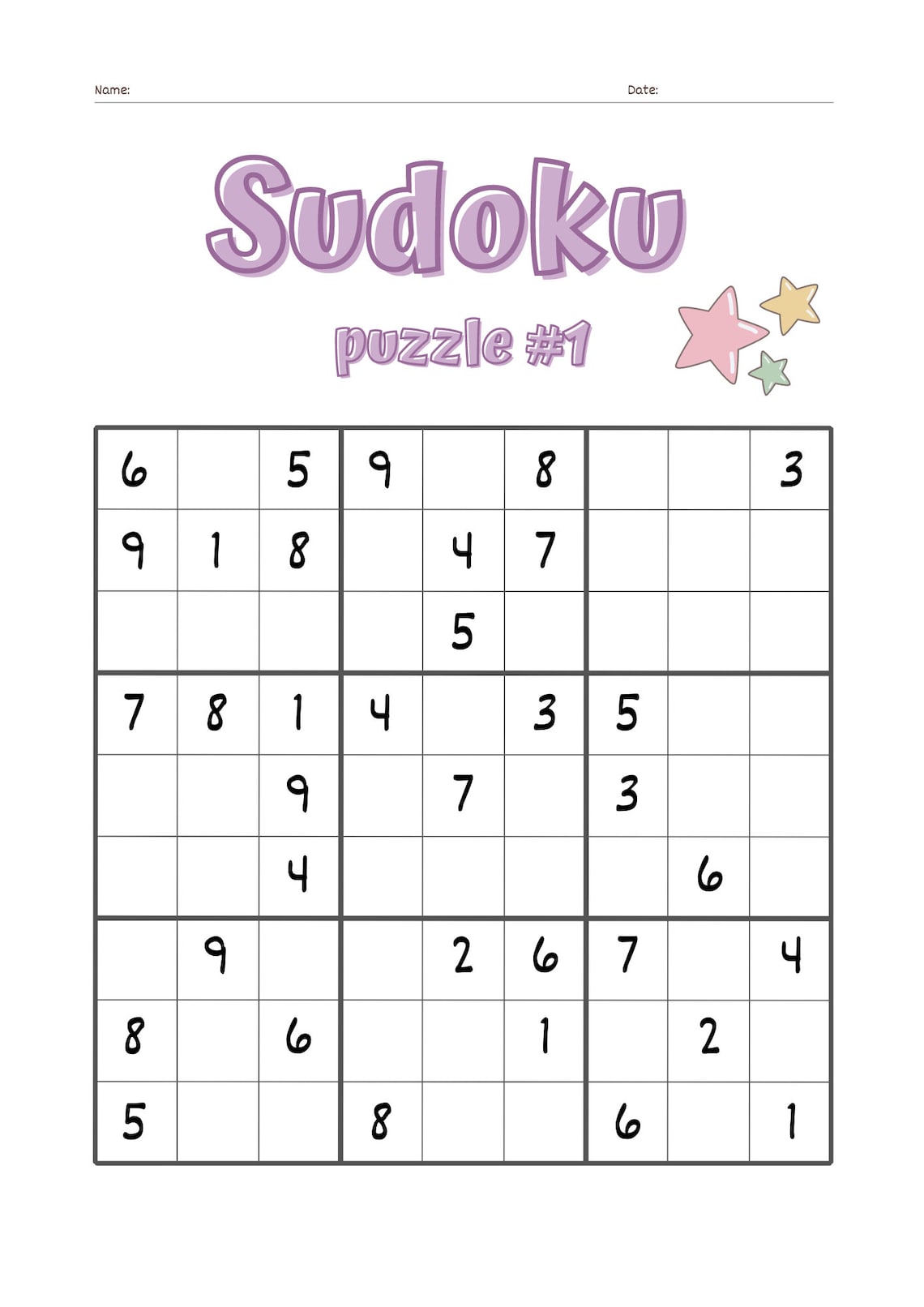 Sudoku Puzzle Worksheet Set - Instant Download - Kid-friendly Sudoku ...