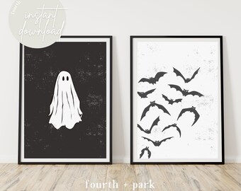 Cute Halloween Printables Set of 2 Digital Art Prints Ghost Art ...