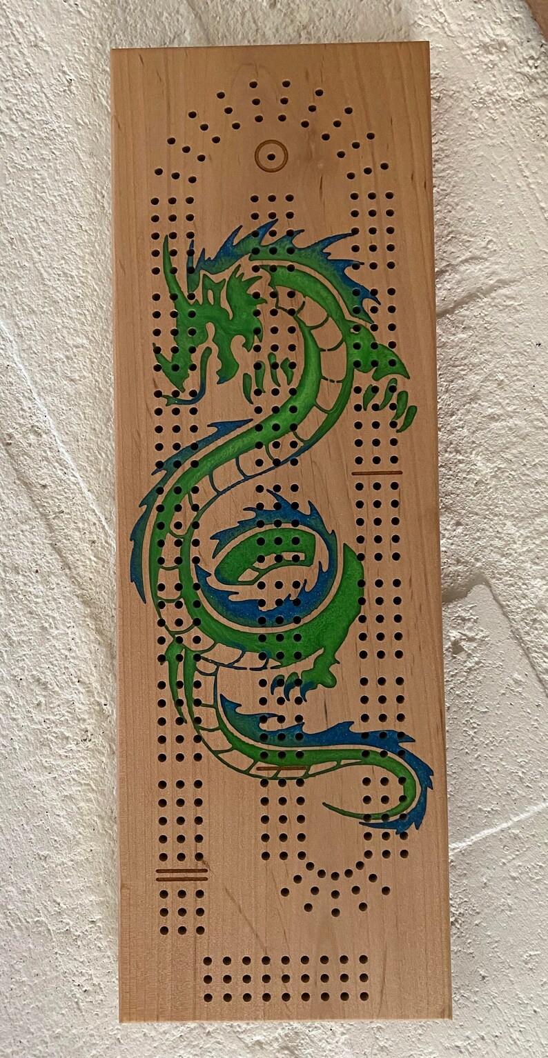 Cribbage Board CNC Carved Asian Dragon Epoxy Inlay - Etsy