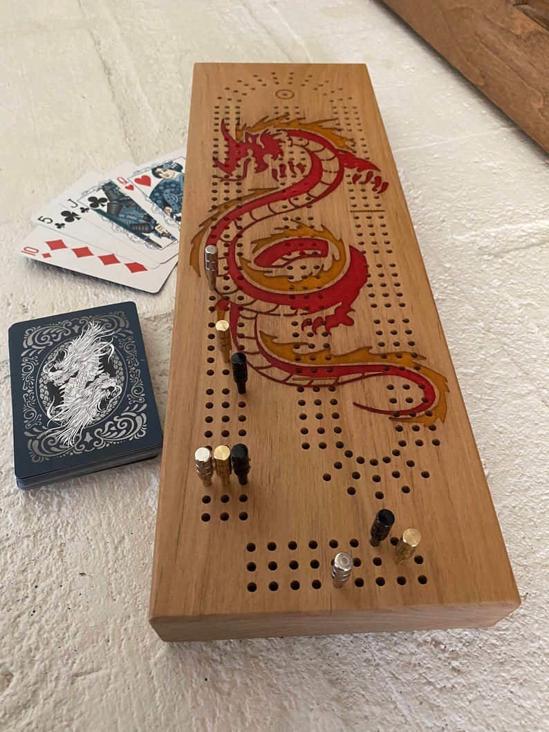 Cribbage Board, CNC Carved, Asian Dragon Epoxy Inlay - Etsy