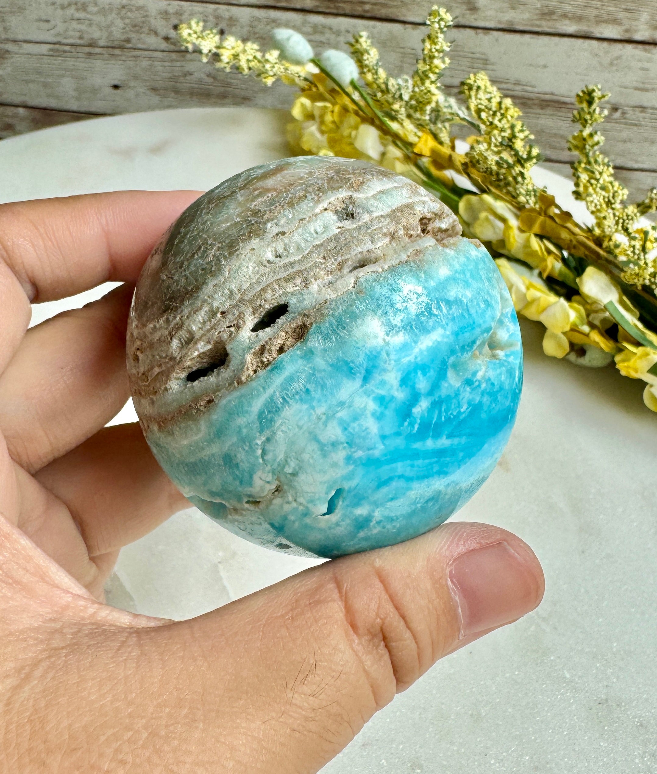 OCEAN BLUE 59mm Hemimorphite Sphere - Etsy