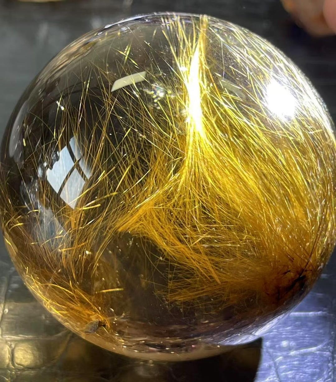 STUNNING! 64mm Gold Rutile Quartz Sphere With Rainbow/flame Shape ...