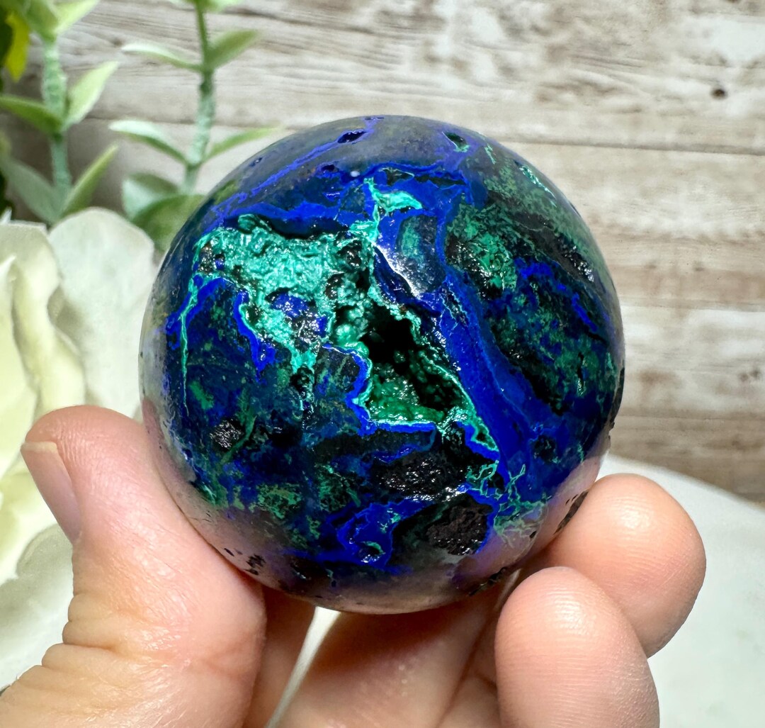 PREMIUM 46mm Azurite Malachite Sphere With Druze/with Stand - Etsy