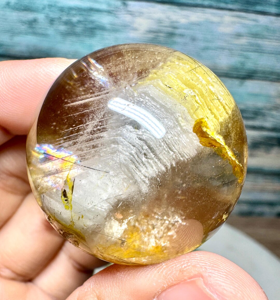 RAINBOW! 35mm Thousand Layer White Gold Phantom With Rutile Quartz ...