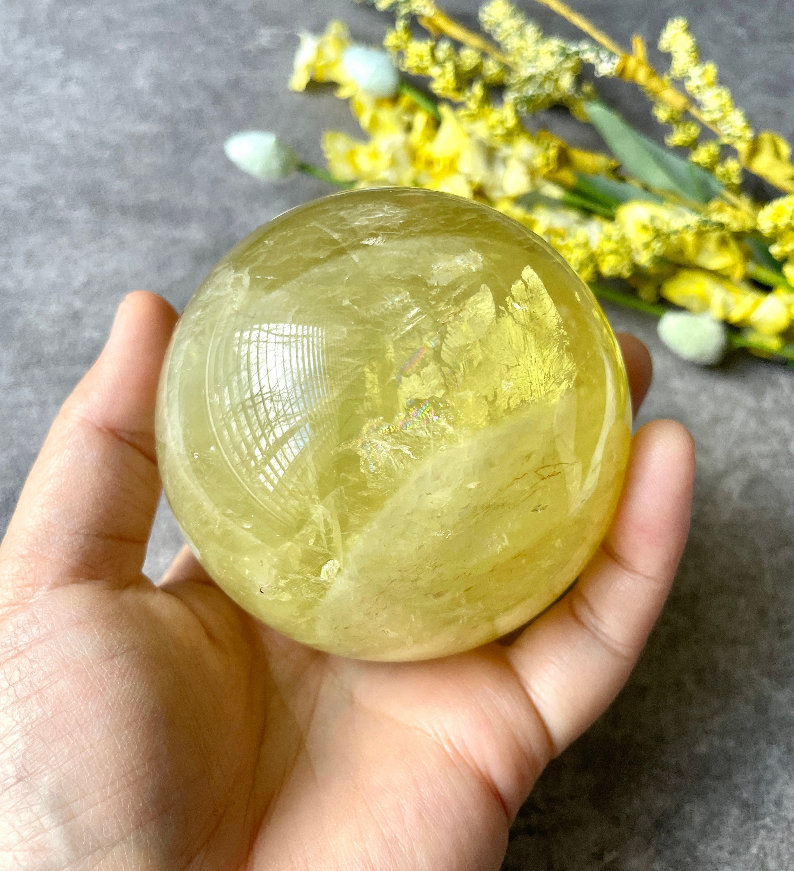 AAAA+ 75mm Lemon Quartz Sphere With Mica and Rainbow/rare Find/high ...