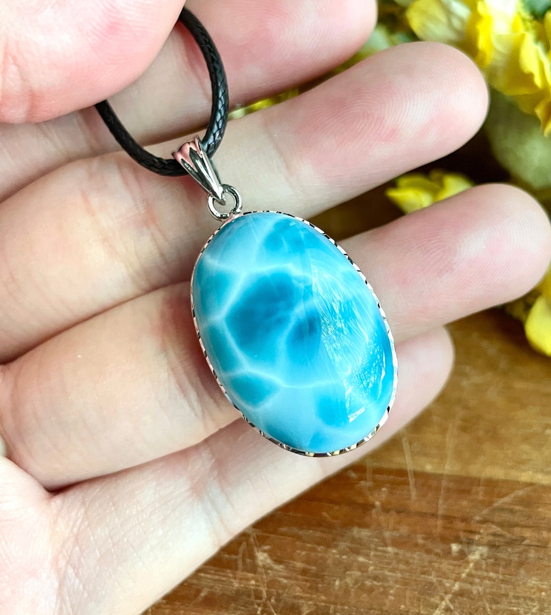 PREMIUM+ Volcano Blue 25mm Larimar Oval Pendant/best Quality/clear ...