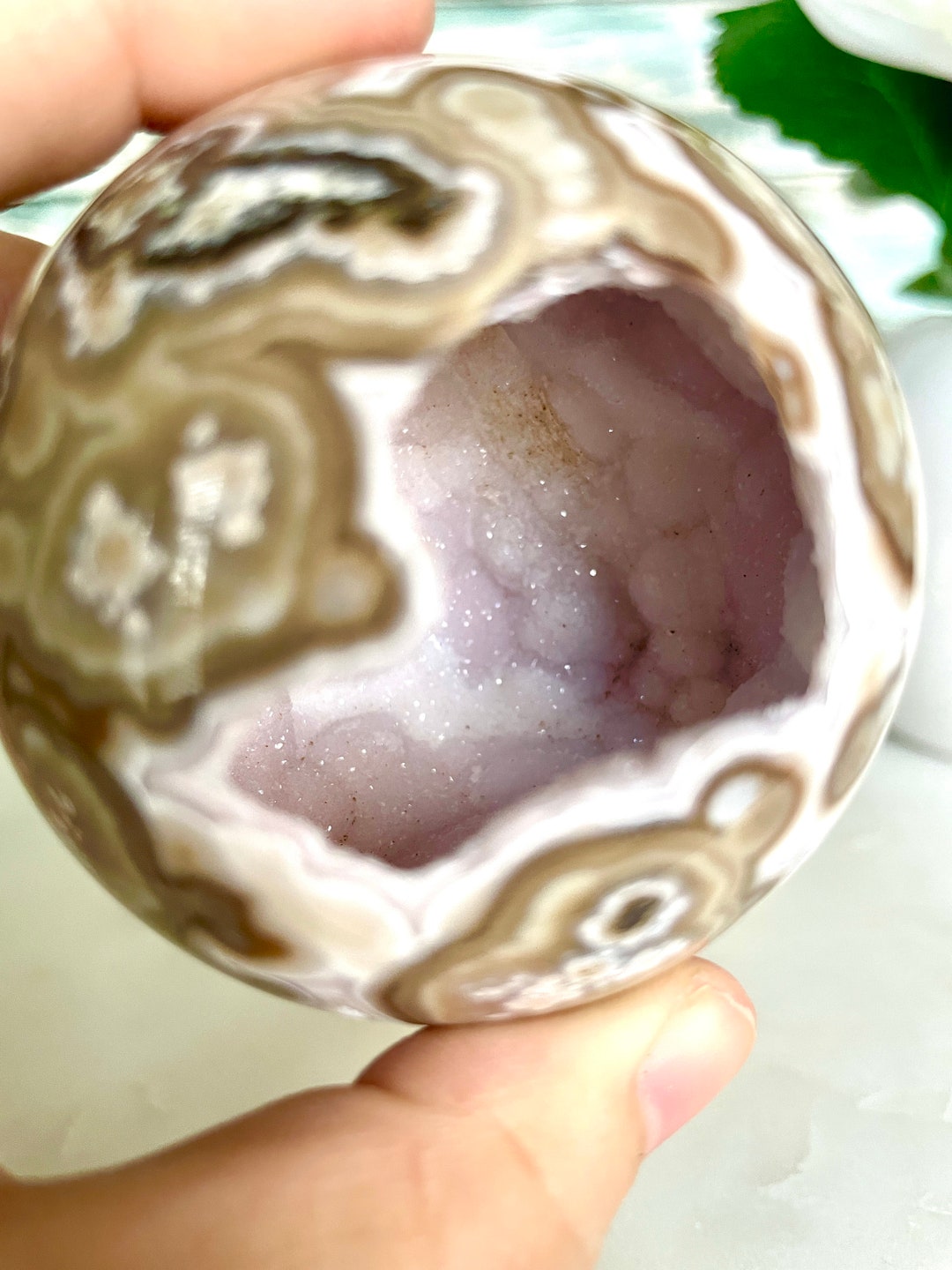 RARE 65mm Pink Sugar Druzy Mexican Crazy Agate Geode Sphere/super ...