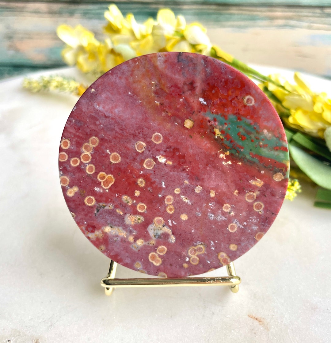 OLD STOCK! 63mm Red Green Ocean Jasper Round Disk/ocean Jasper Decor ...