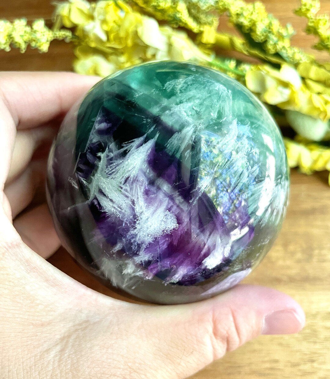 STUNNING 72mm Feather Fluorite Sphere/scenic/full Feather/rainbow/with ...