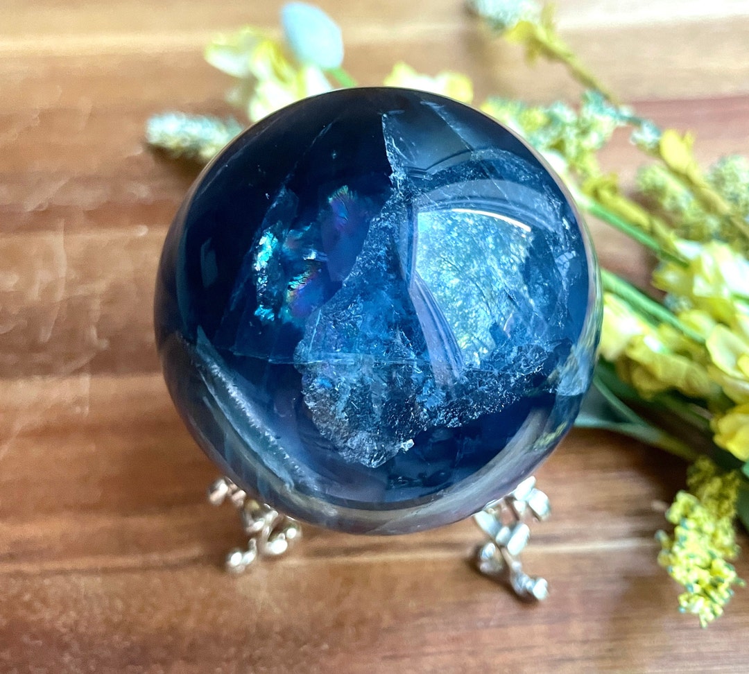 BLUE! 59mm Blue Green Fluorite Sphere/high Transparency/half Blue Half ...