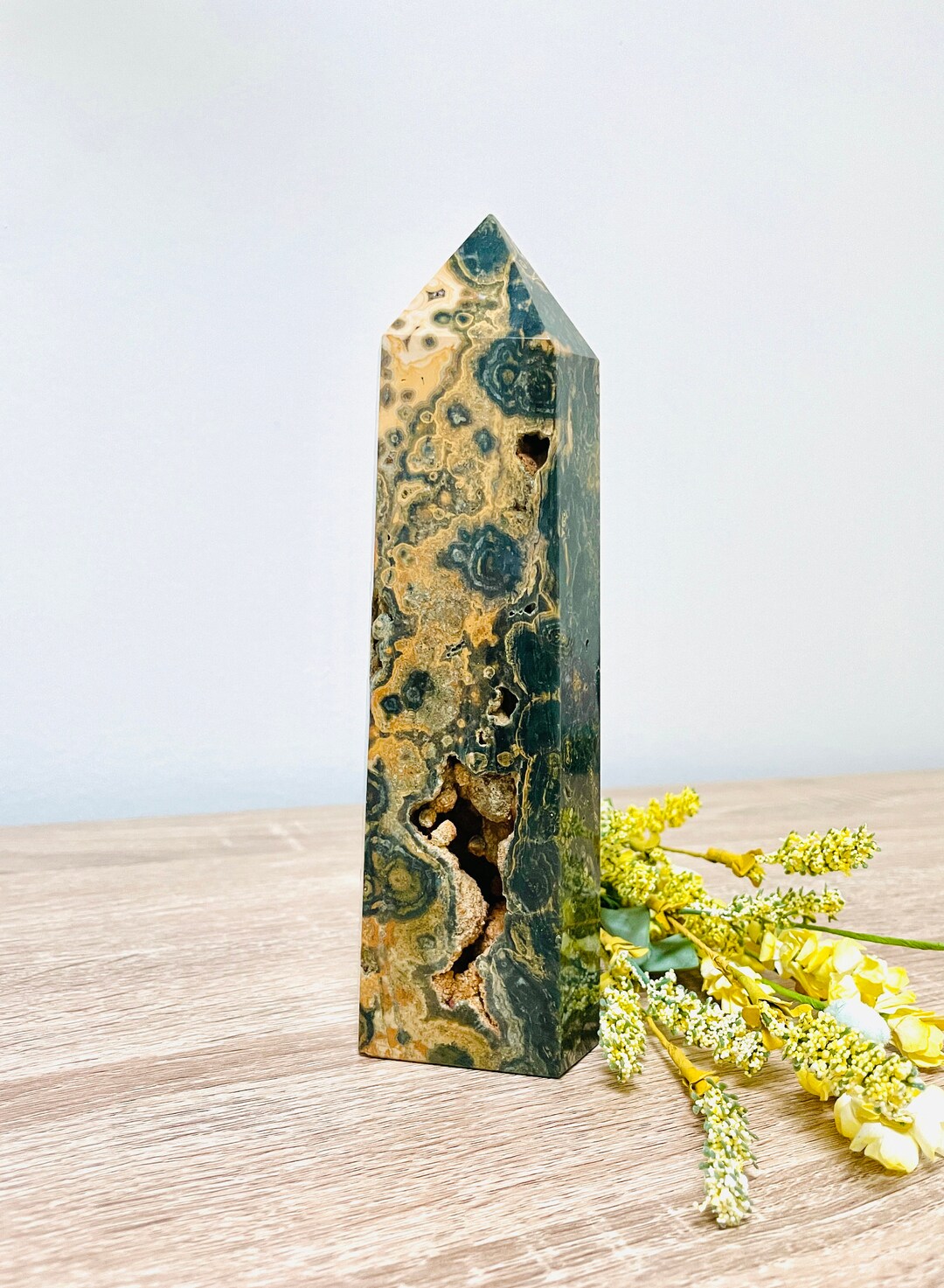 RARE! 8" Green Orb Ocean Jasper Tower Obelisk/best Quality/super Scenic ...