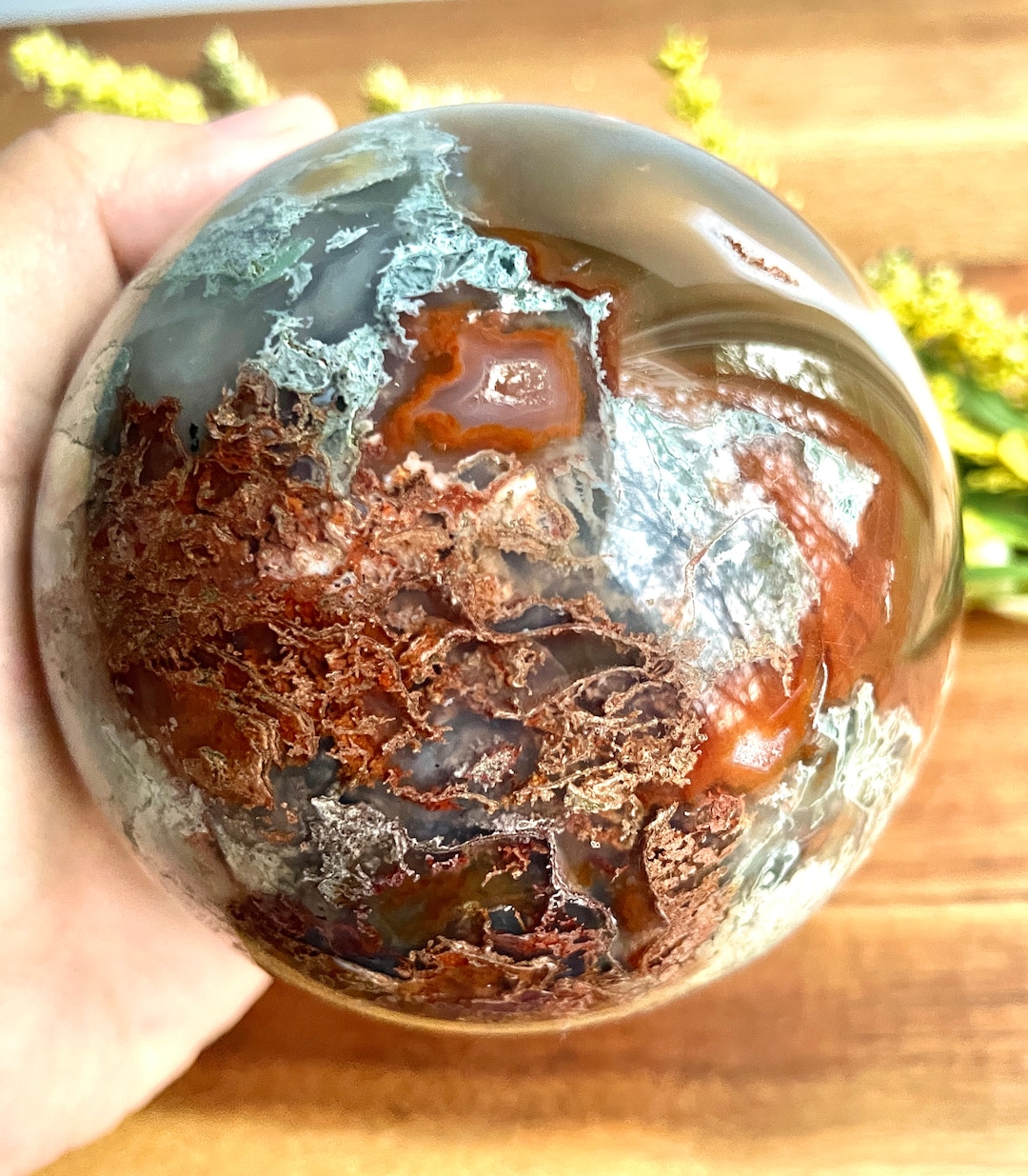 RARE! 89mm Red Moss Agate Sphere/super Scenic/red Green Golden Moss ...
