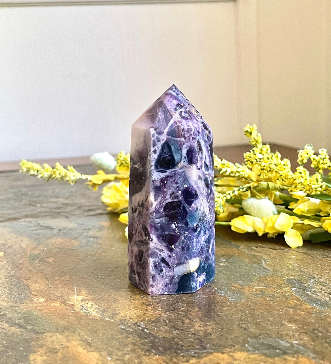 PURPLE! 3.2" Purple Fluorite Root Tower Obelisk/purple With Dark Green ...
