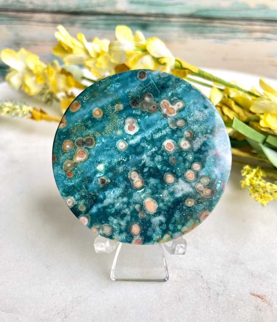 OLD STOCK 57mm Teal Ocean Jasper Round Disk/ocean Jasper Decor ...