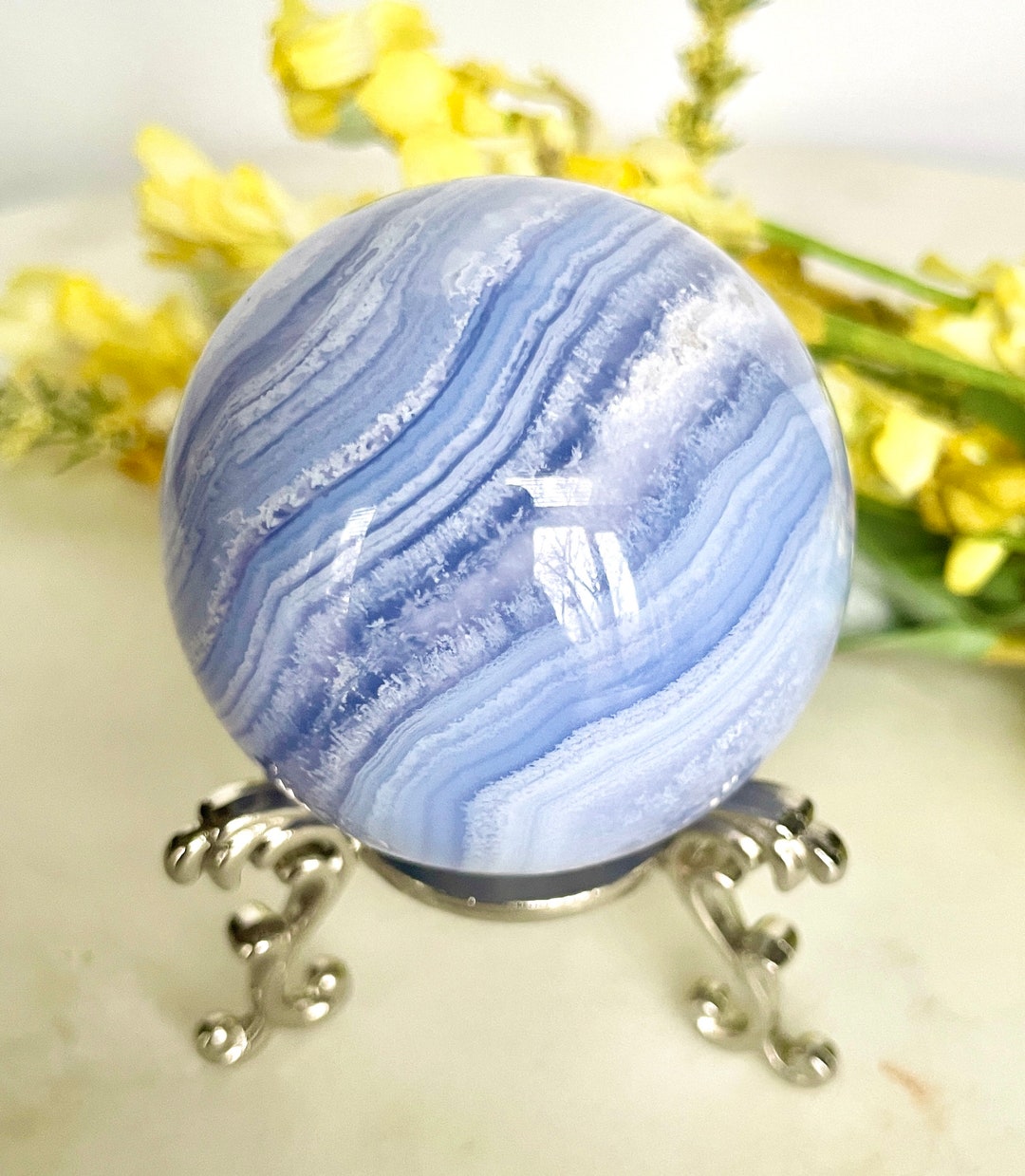 PREMIUM! 49mm Blue Lace Agate Sphere/with Stand - Etsy