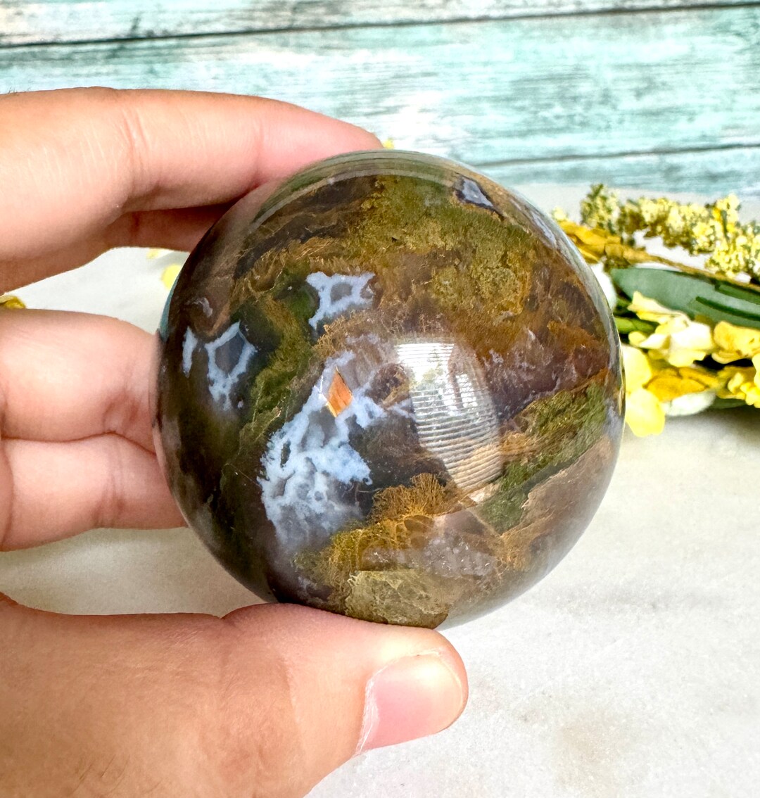 RARE! 60mm Four-season Moss Agate Sphere With Druze/green Purple Red ...