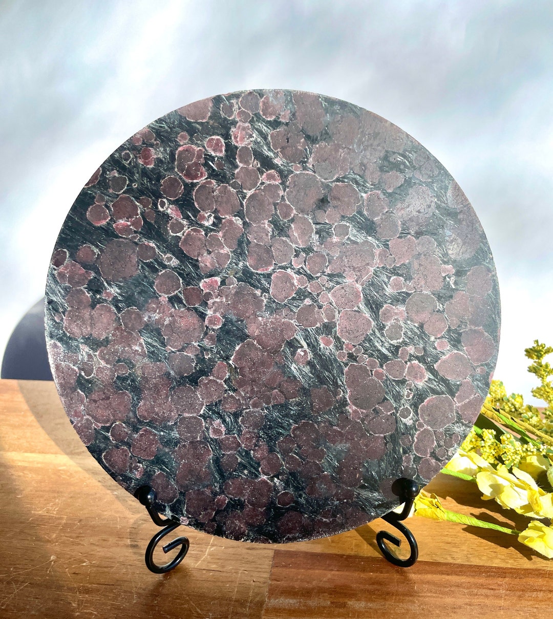 RARE! 5.9” Astrophyllite Garnet Round Decor With Stand/rare Find ...