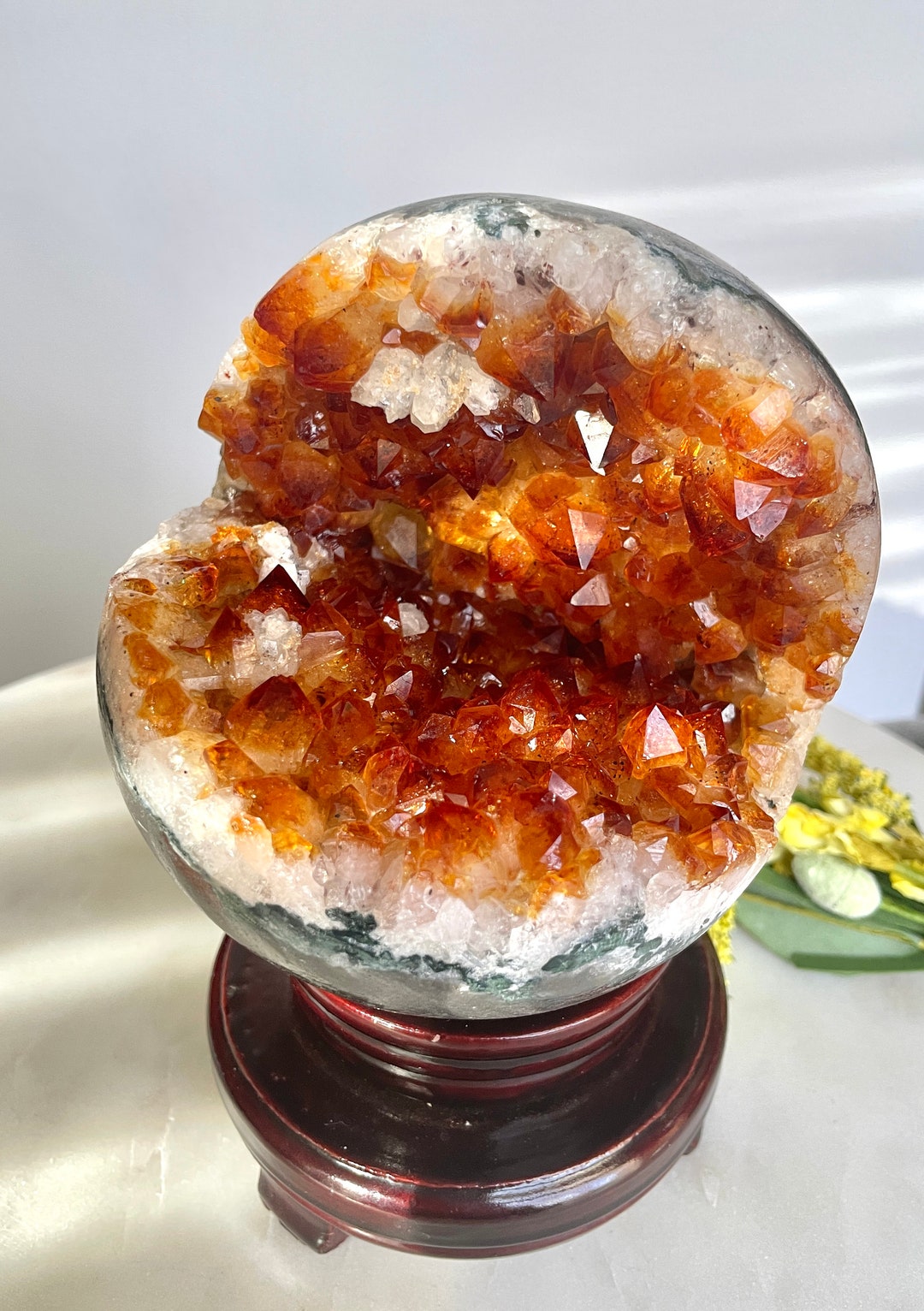 RARE!! 3.3 Lbs Citrine Geode Sphere With Calcite/brazil/rare Find/with ...