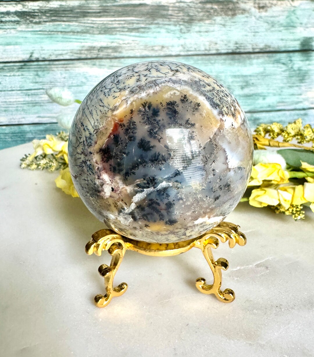 RARE! 61mm Ocean Opal Sphere With Dendritic and Blue Agate/high Quality Ocean Opal/opal Agate ...