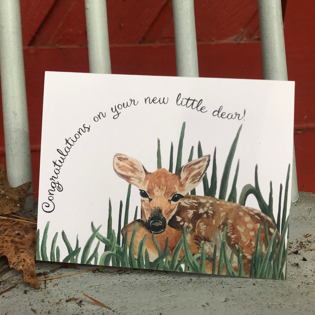 Watercolor Deer New Baby Card, “congratulations on Your New Little Dear ...